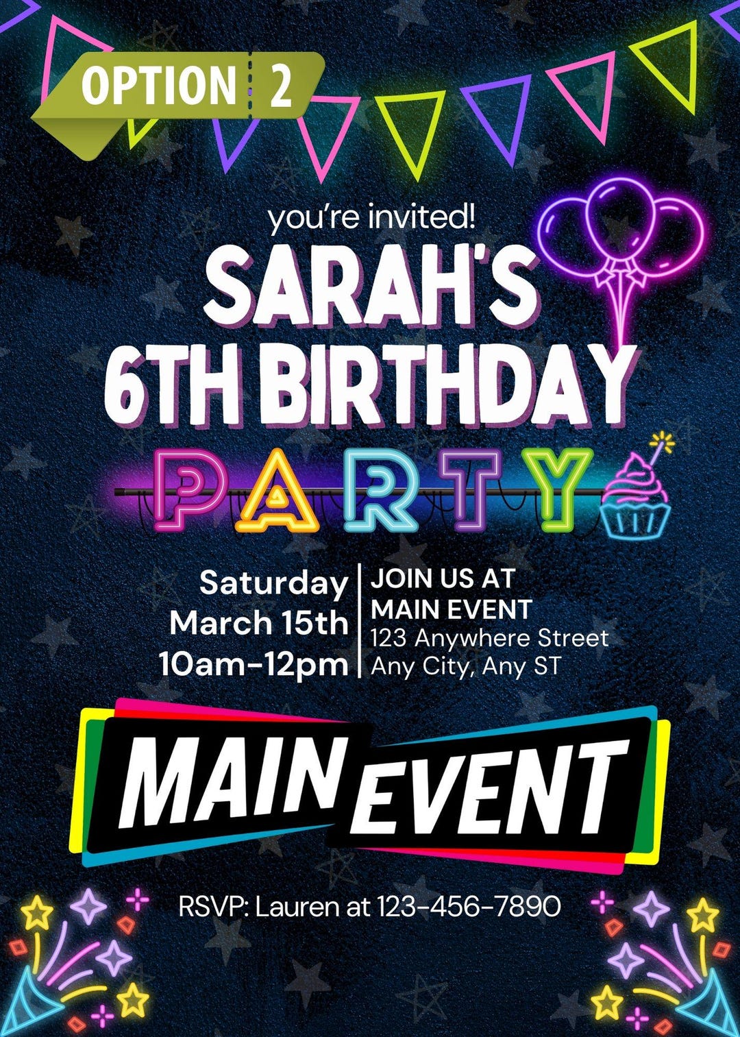 Neon Main Event Birthday Party Invitation, Main Event Party, Bowling ...