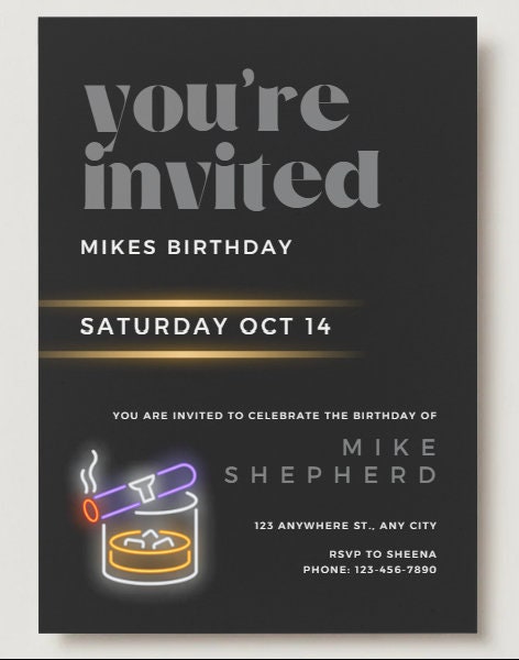 Whiskey Party Birthday Invitation, Cigars and Whiskey Invite, Digital ...