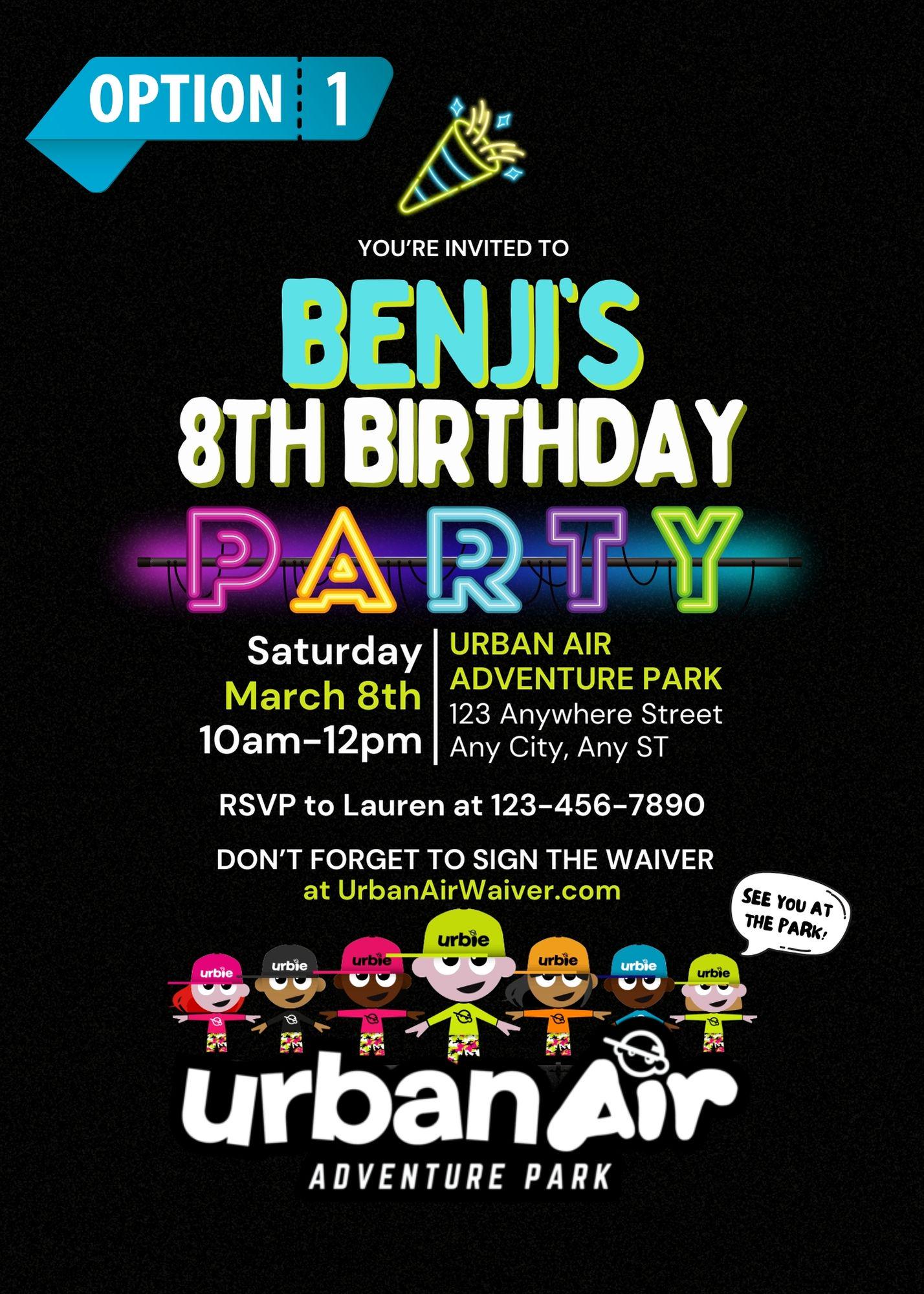 Neon Birthday Party Invitation, Urban Air Party, Jump Party, Air Party ...