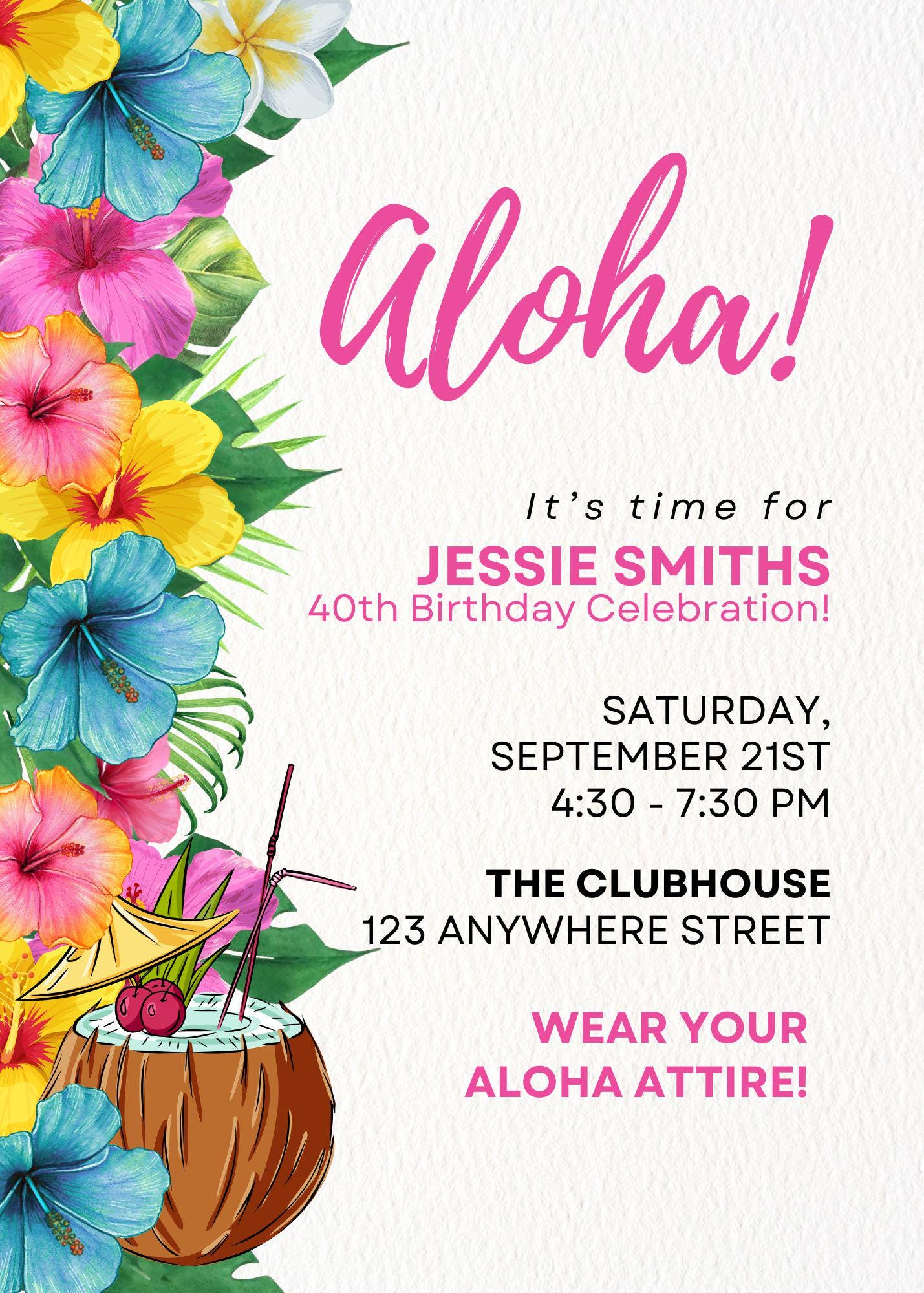 Luau Birthday Invitation, Luau Party Decorations, Aloha Invitation ...