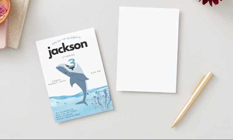 Shark Bite Party Invitation, Ocean Animals Party, Boy Birthday, Girl ...