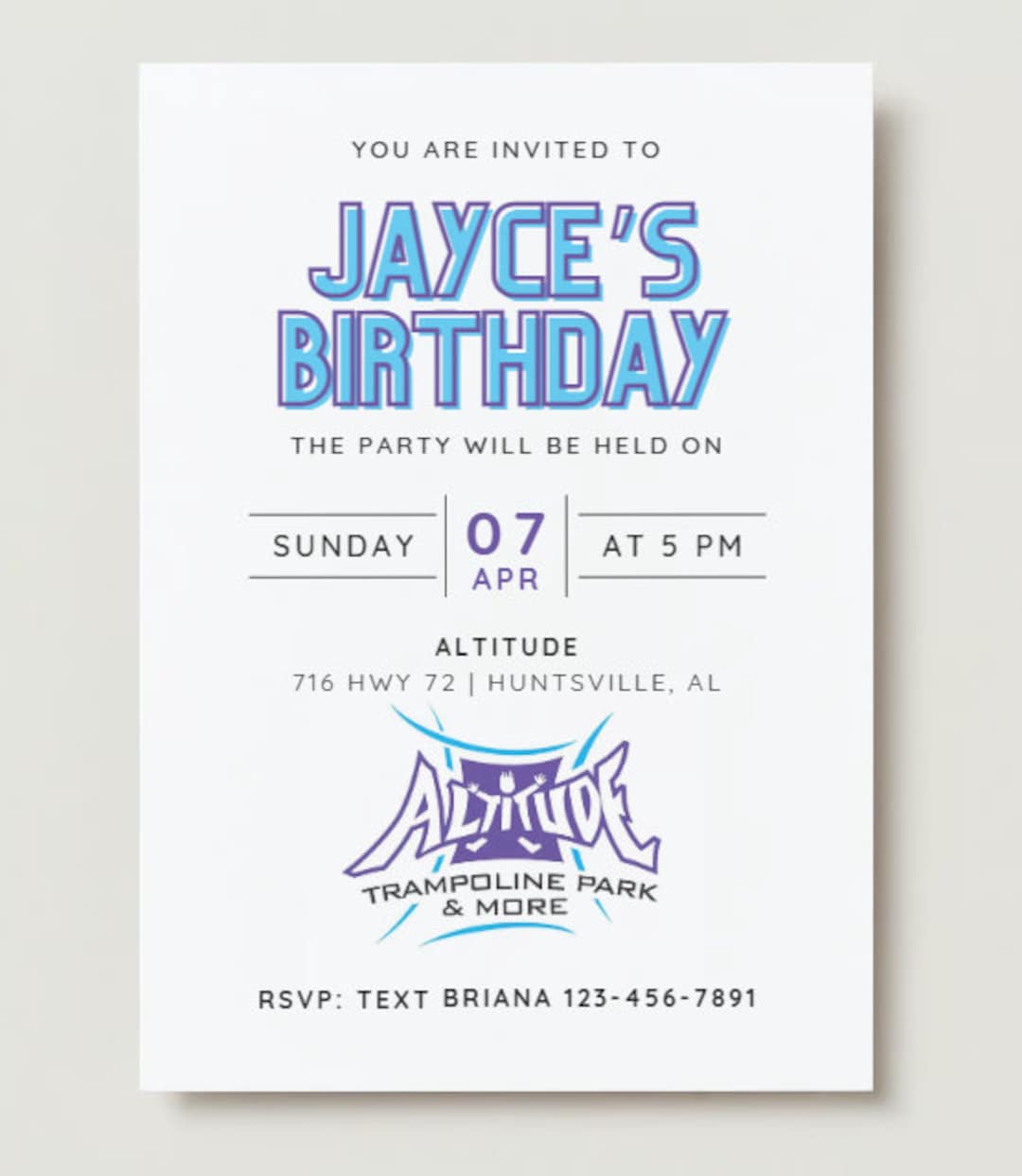 Altitude Birthday Party Invitation, Kids Party, Trampoline Party, Jump ...