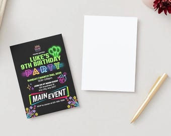 Main Event Birthday Party Invitation, Bowling Party, Arcade Party, Kid ...