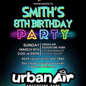 Blue or Pink Neon Urban Air, Jump Party, Air Party, Kid Party, Birthday ...