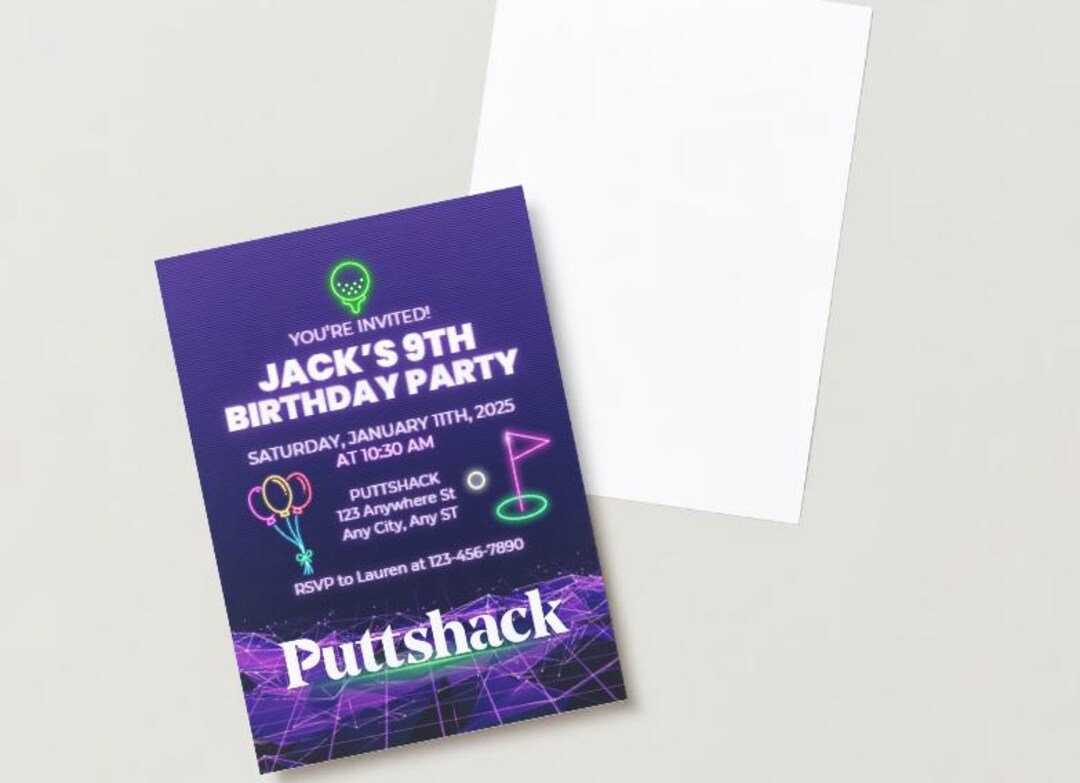 Puttshack Party Invitation, Neon, Glow in the Dark, Birthday Invitation ...