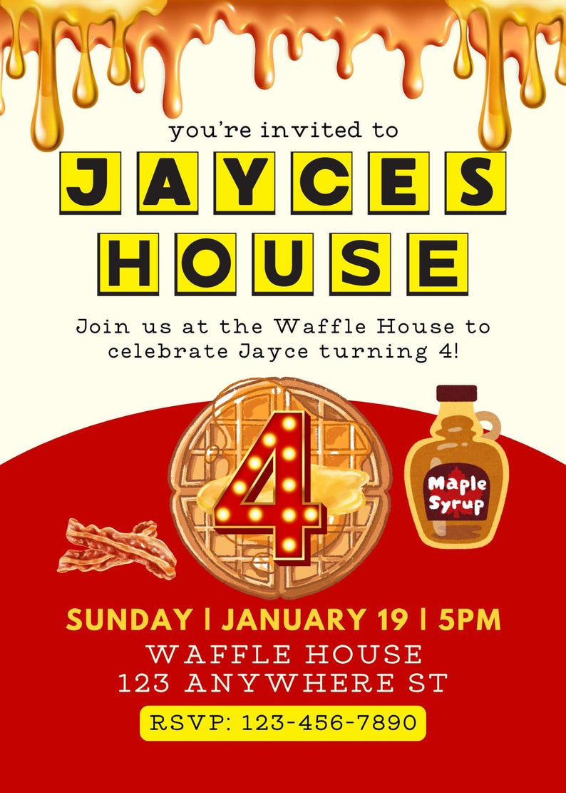 Waffle House Party Invitation, Breakfast, Birthday Invitation, Waffles ...