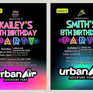 Blue or Pink Neon Urban Air, Jump Party, Air Party, Kid Party, Birthday ...