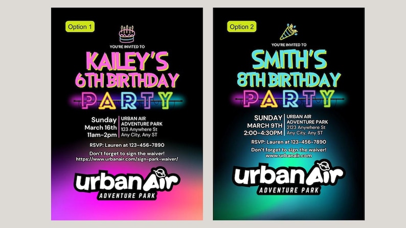 Blue or Pink Neon Urban Air, Jump Party, Air Party, Kid Party, Birthday ...