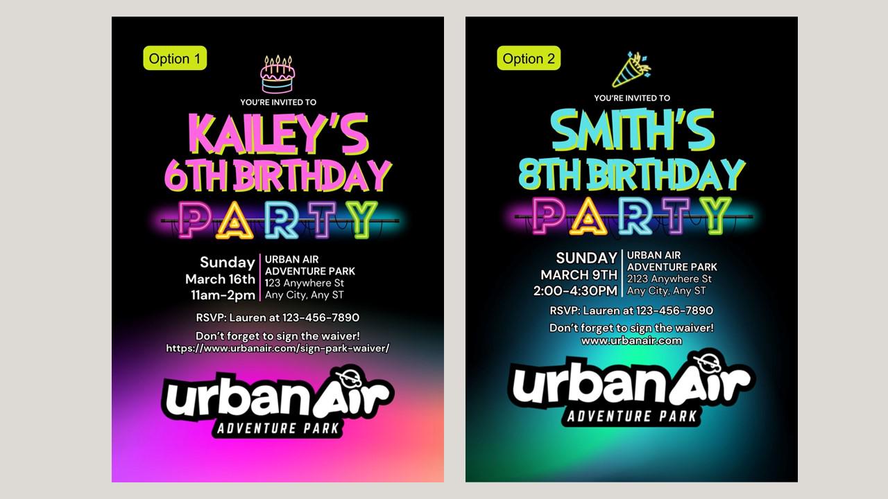 Blue or Pink Neon Urban Air, Jump Party, Air Party, Kid Party, Birthday ...