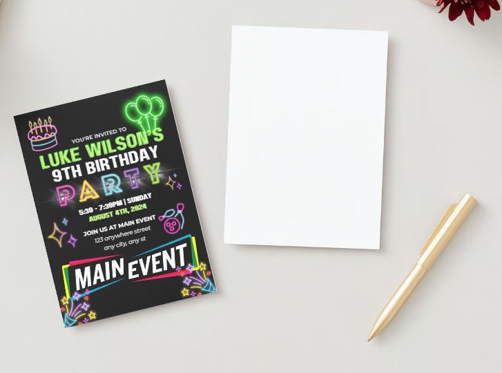 Neon Main Event Birthday Party Invitation, Main Event Party, Bowling ...
