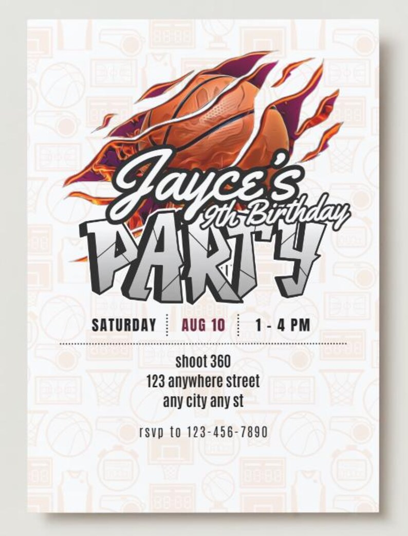 Basketball Party Invitation, Slash, Birthday Invitation, Boys, Teen ...
