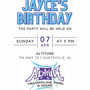 Altitude Birthday Party Invitation, Kids Party, Trampoline Party, Jump ...