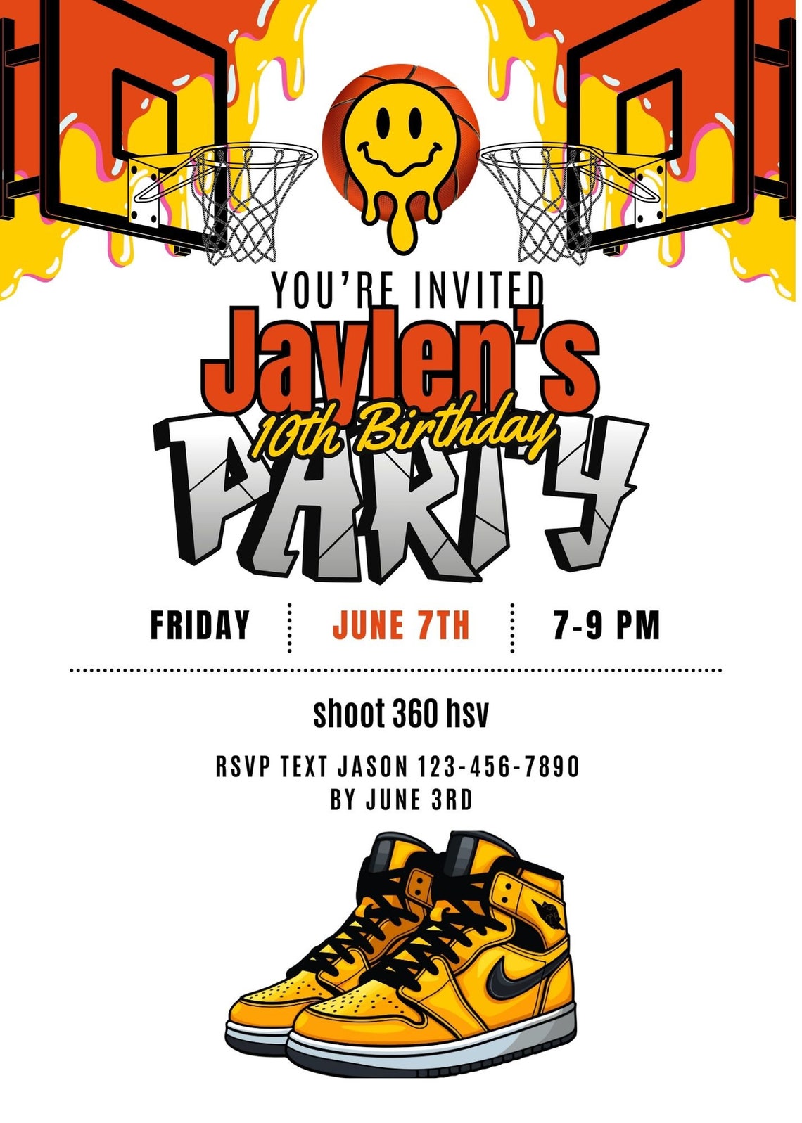 Basketball Drip Party Invitation, Nike Drip, Birthday Invitation, Boys ...