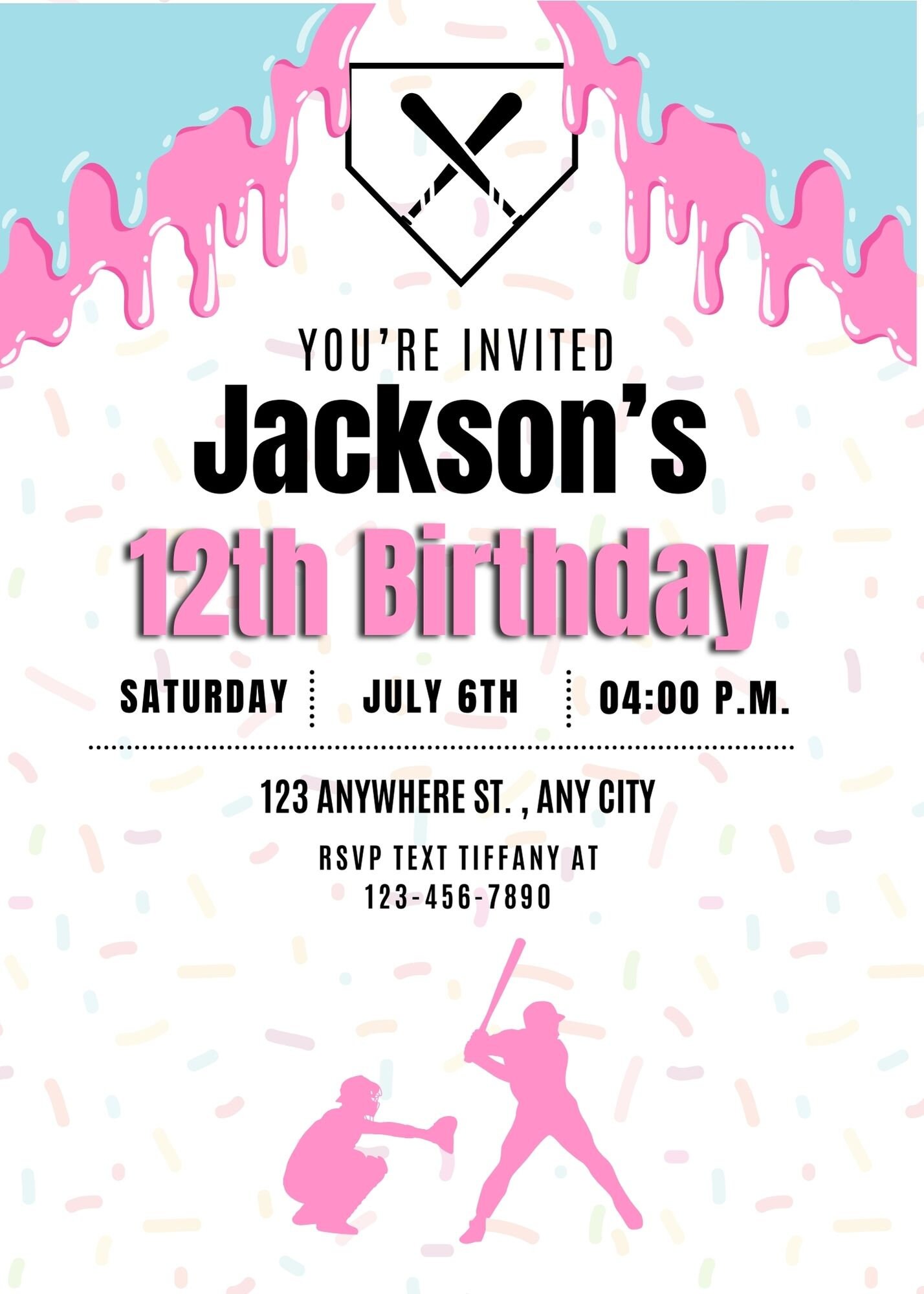 Baseball Drip Party Invitation, Ice Cream Drip, Birthday Invitation ...