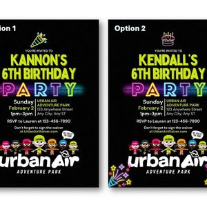 Urban Air, Neon, Jump Party, Air Party, Kid Party, Birthday Invitation ...