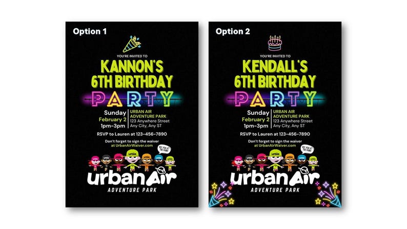 Urban Air, Neon, Jump Party, Air Party, Kid Party, Birthday Invitation ...