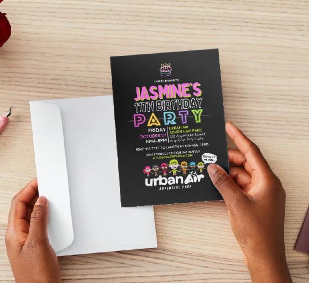 Neon Birthday Party Invitation, Urban Air Party, Jump Party, Air Party ...