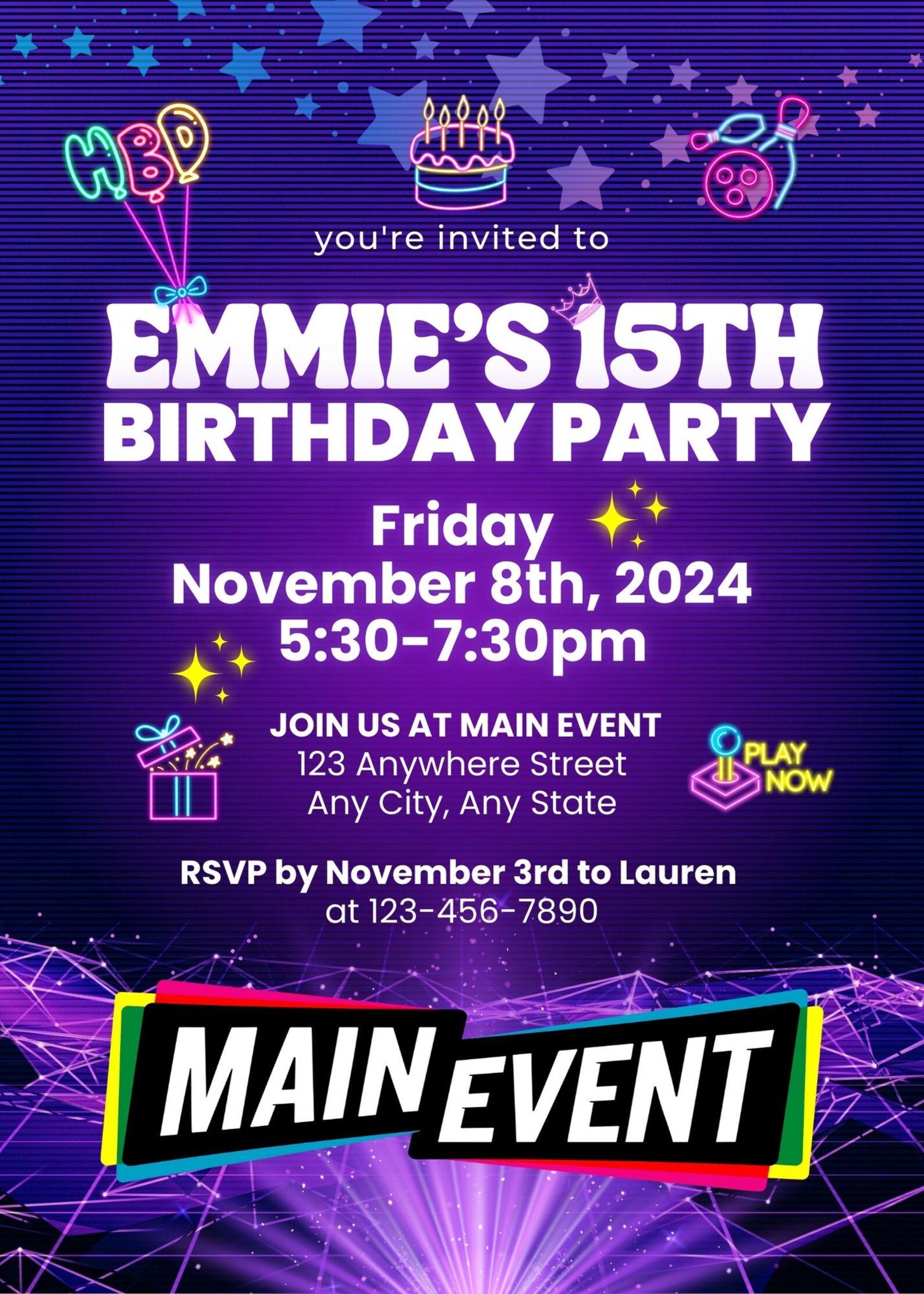 Main Event Birthday Party Invitation, Bowling Party, Arcade Party, Kid Party, Birthday ...