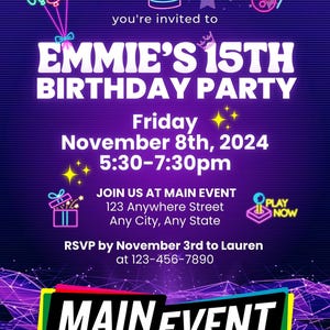Main Event Birthday Party Invitation, Bowling Party, Arcade Party, Kid ...