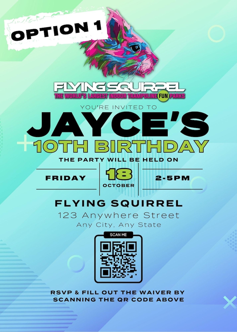 Flying Squirrel With CUSTOM QR CODE Birthday Party Invitation ...