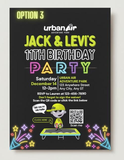 Urban Air With CUSTOM QR CODE, Neon, Jump Party, Air Party, Kid Party ...