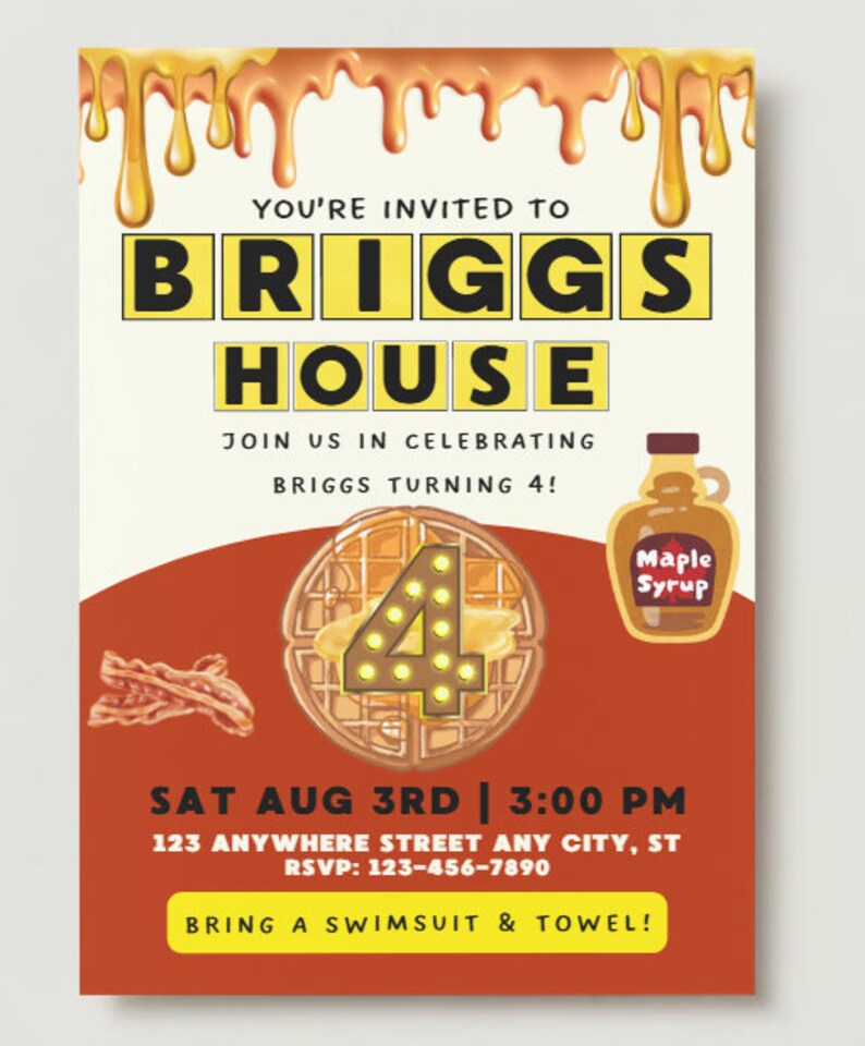 Waffle House Party Invitation, Breakfast, Birthday Invitation, Waffles ...