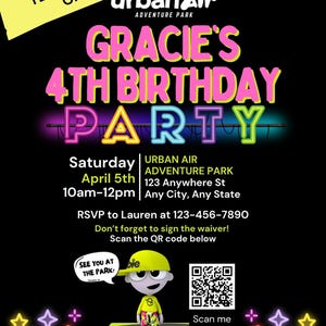 Urban Air With CUSTOM QR CODE, Neon, Jump Party, Air Party, Kid Party ...