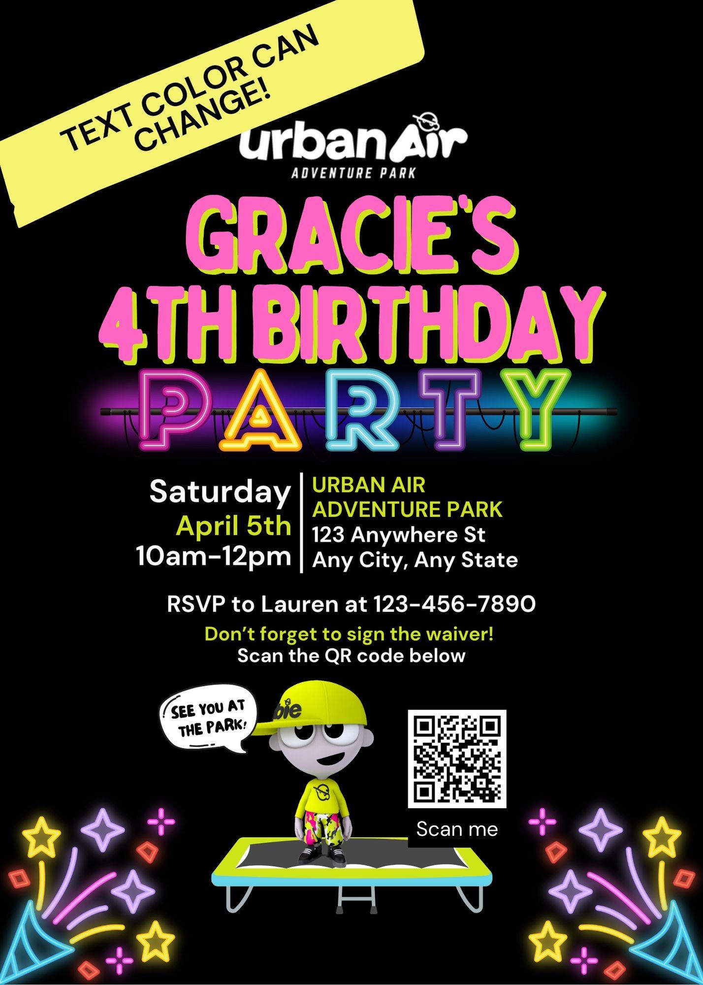Urban Air With CUSTOM QR CODE, Neon, Jump Party, Air Party, Kid Party ...