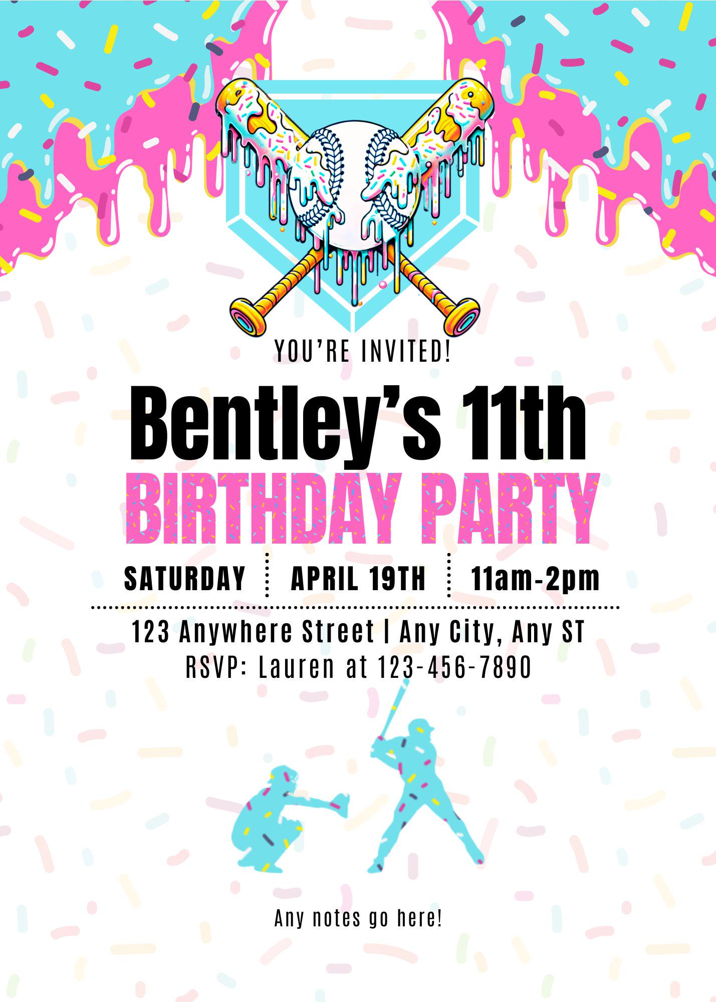 Baseball Drip Party Invitation, Ice Cream Drip, Birthday Invitation ...