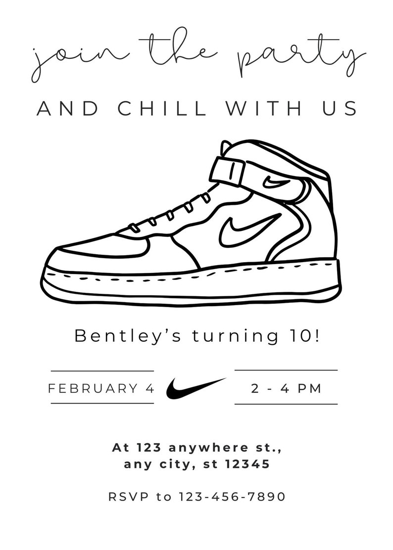 Nike Birthday Party, Nike Swoosh, Color Your Invitation, Shoes ...