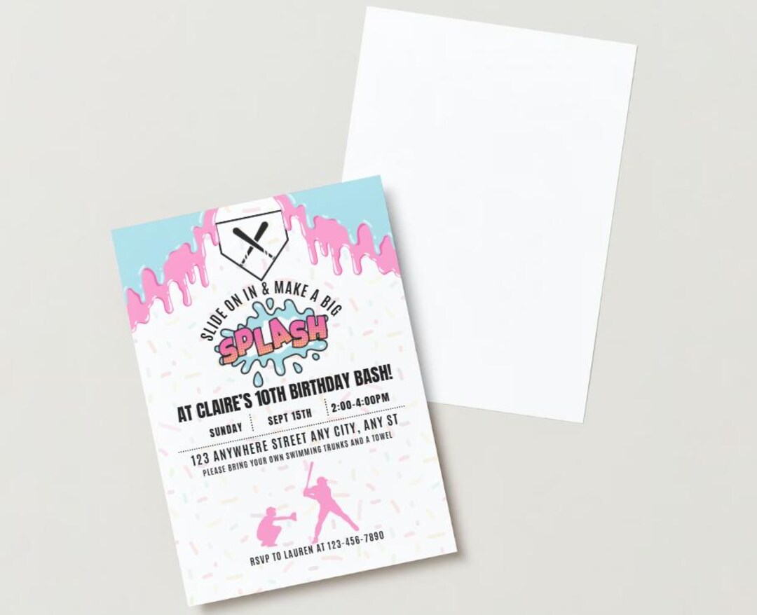 Baseball Drip Party Invitation, Ice Cream Drip, Swimming, Water ...