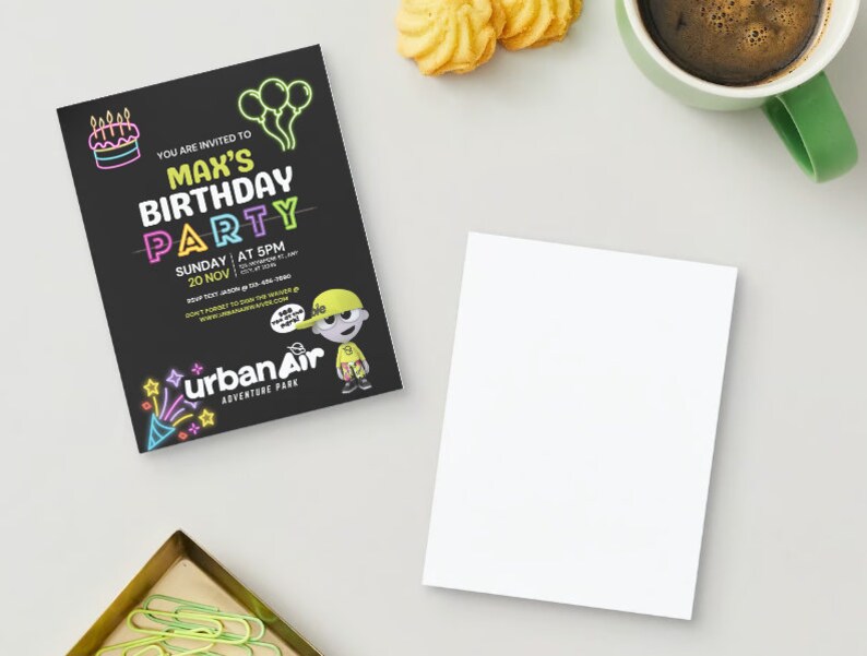 Neon Birthday Party Invitation, Urban Air Party, Jump Party, Air Party ...