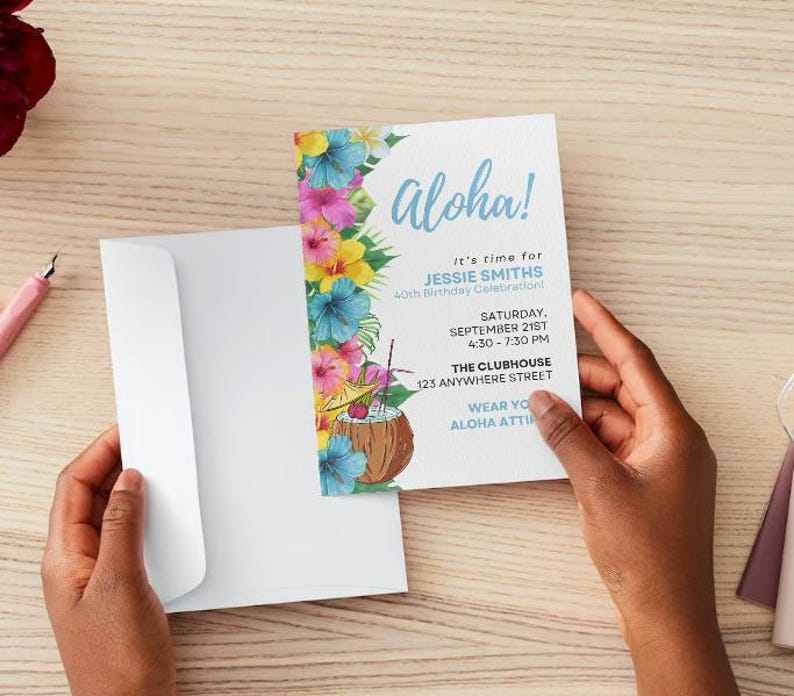 Luau Birthday Invitation, Luau Party Decorations, Aloha Invitation ...