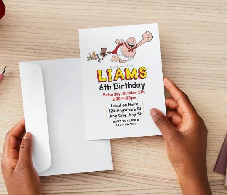 Captain Underpants Birthday Party Invitation, Capt Underpants, Kid ...