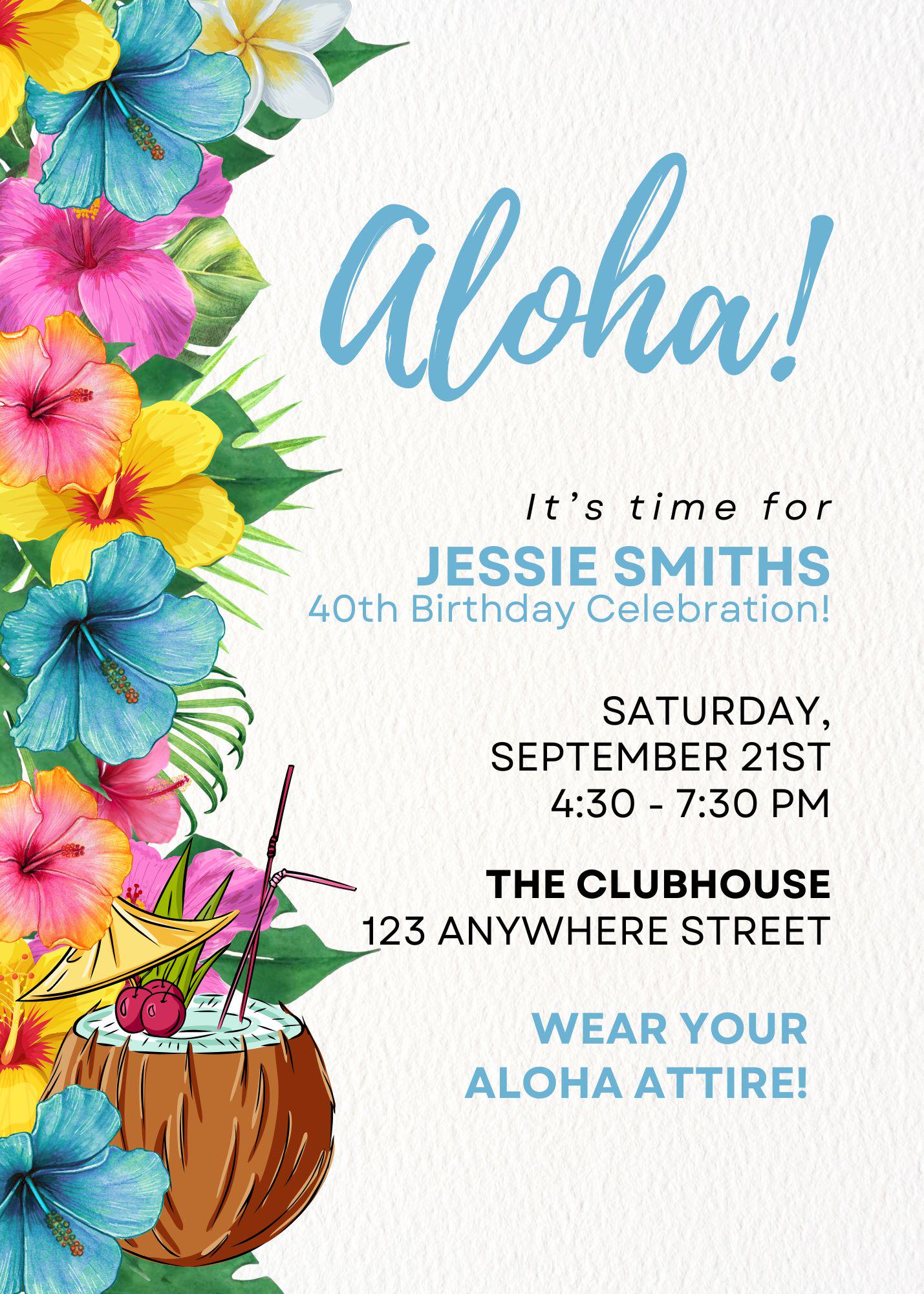 Luau Birthday Invitation, Luau Party Decorations, Aloha Invitation ...