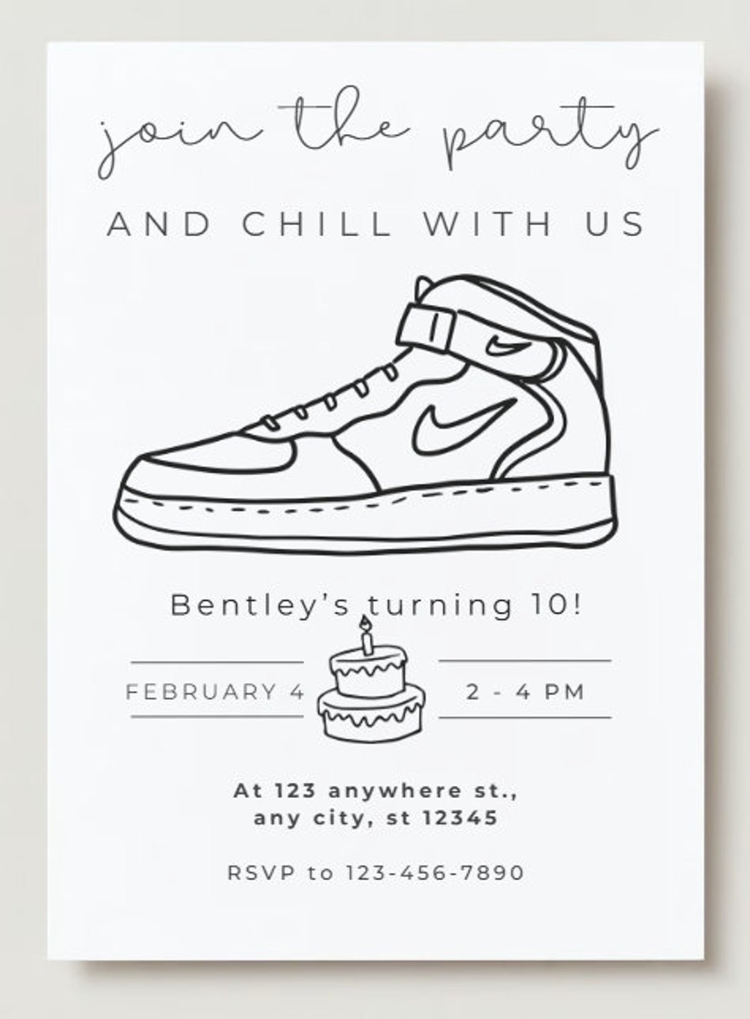 Sneaker Birthday Party, Kicks, Tennis Shoes, White Birthday Invite ...