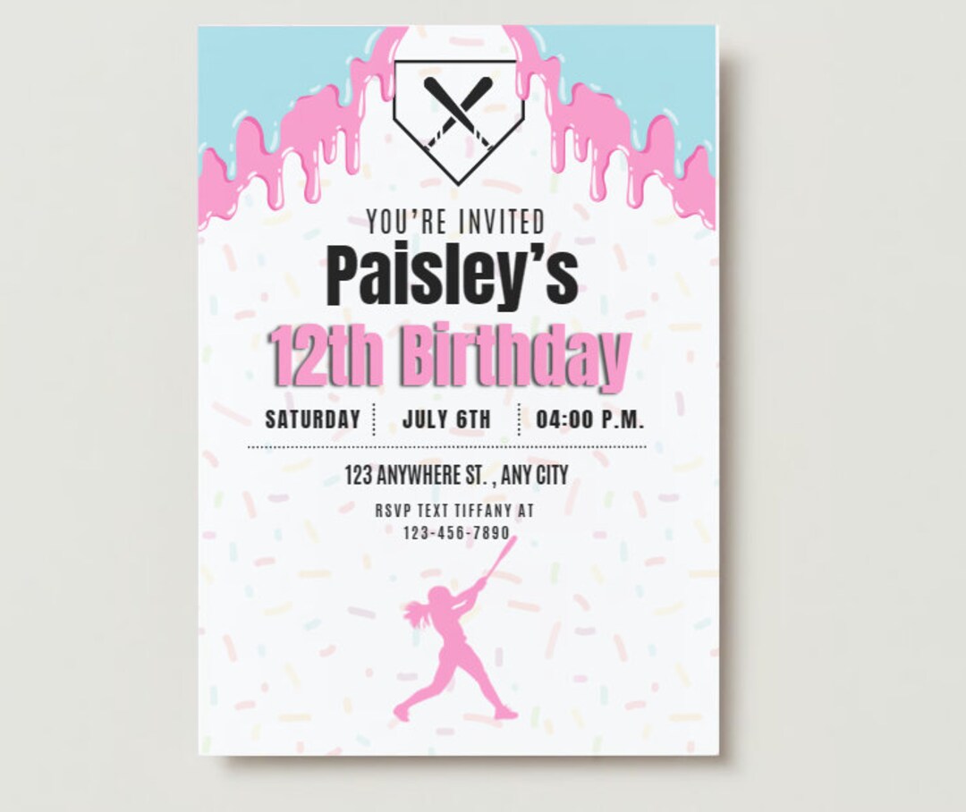 Softball Drip Party Invitation, Ice Cream Drip, Birthday Invitation ...