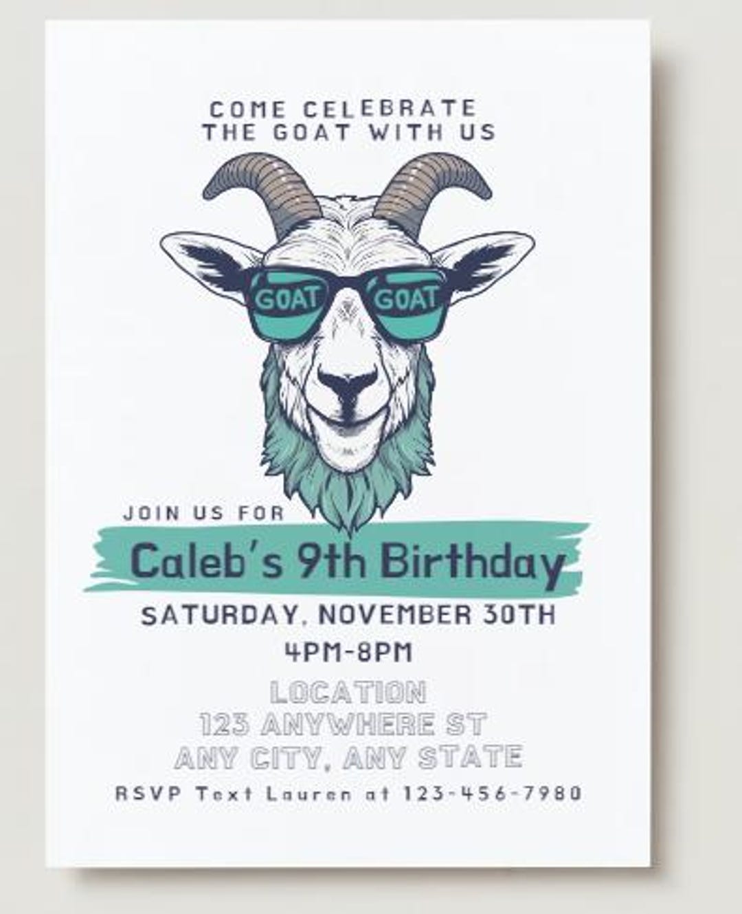 GOAT Animal Birthday Party Invitation, Animal Party, Zoo Party, Kid ...