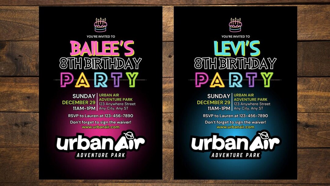 Blue or Pink Neon Urban Air, Jump Party, Air Party, Kid Party, Birthday ...