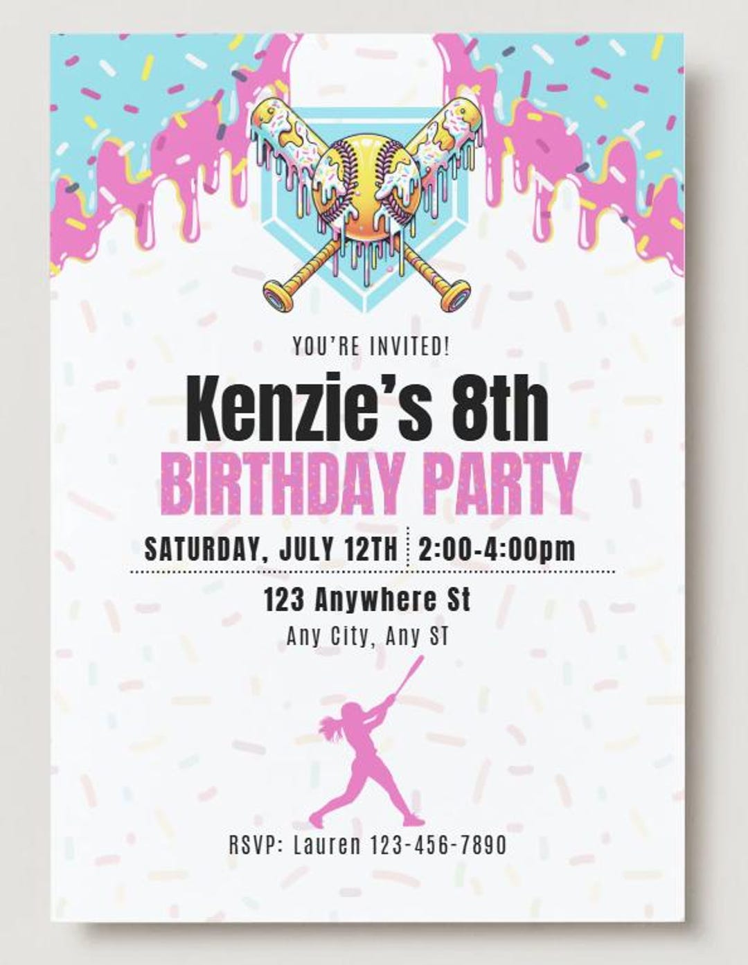 EDITABLE Softball Drip Party Invitation, Ice Cream Drip, Birthday ...