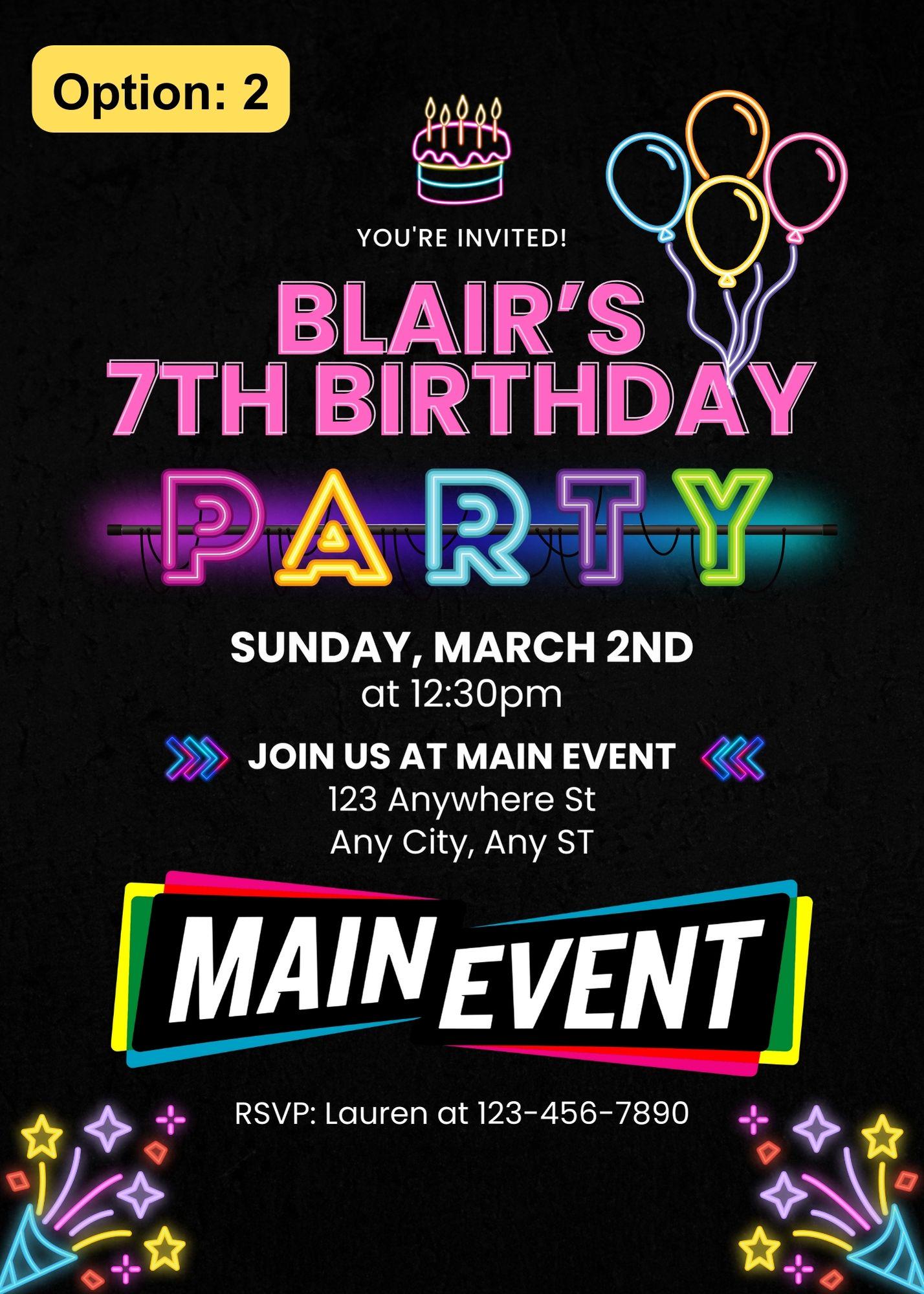 Neon Main Event Birthday Party Invitation, Main Event Party, Bowling ...