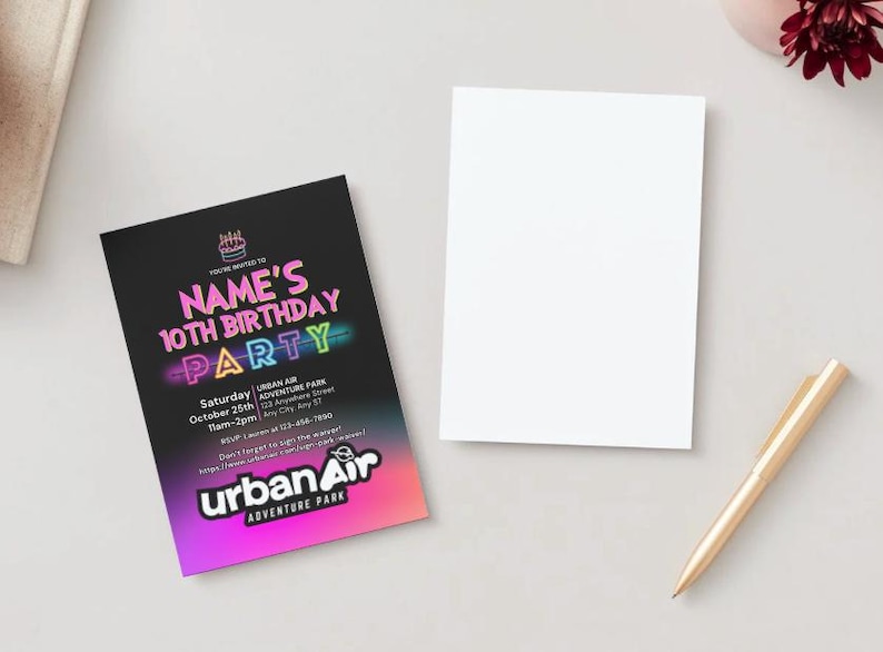 EDITABLE Template Pink Neon Urban Air, Jump Party, Air Party, Kid Party ...