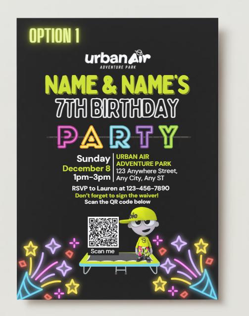 Urban Air With CUSTOM QR CODE, Neon, Jump Party, Air Party, Kid Party ...