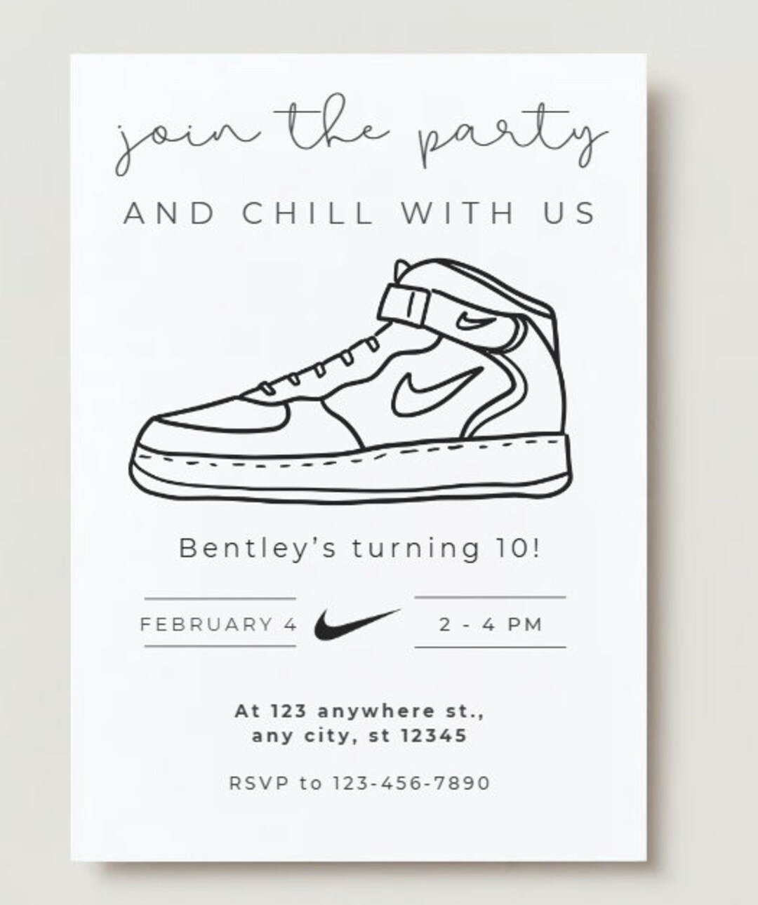 Nike Birthday Party, Nike Swoosh, Color Your Invitation, Shoes ...