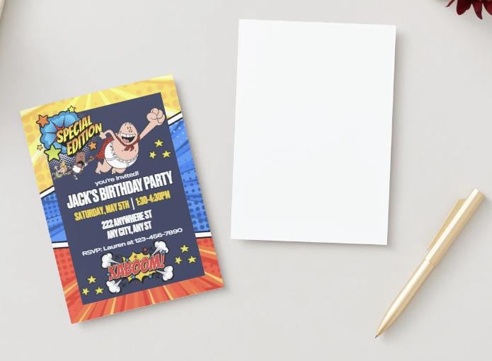 Captain Underpants Birthday Party Invitation, Capt Underpants, Kid ...