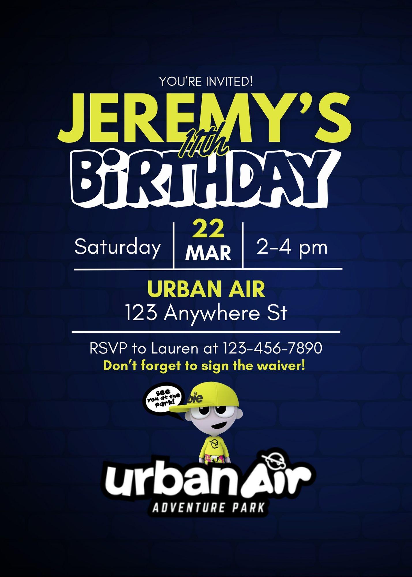 Neon Birthday Party Invitation, Urban Air Party, Jump Party, Air Party ...