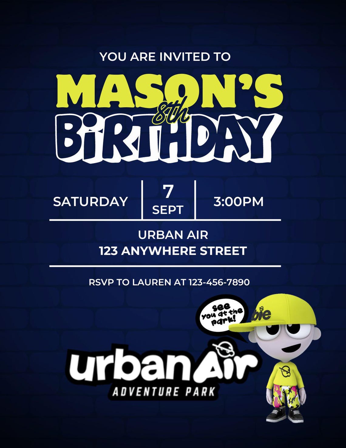 Neon Birthday Party Invitation, Urban Air Party, Jump Party, Air Party ...