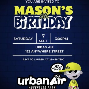 Neon Birthday Party Invitation, Urban Air Party, Jump Party, Air Party ...