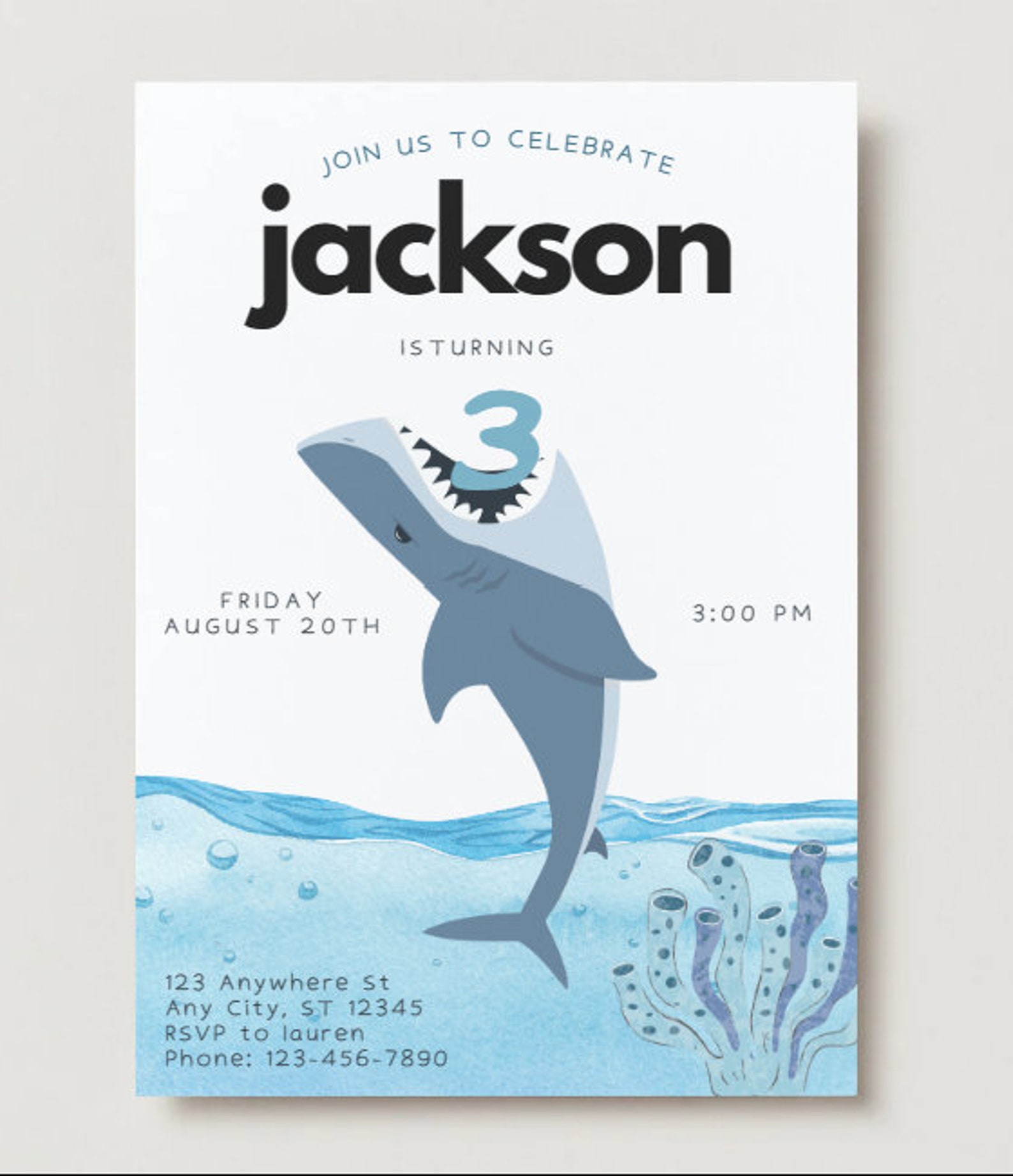 Shark Bite Party Invitation, Ocean Animals Party, Boy Birthday, Girl ...