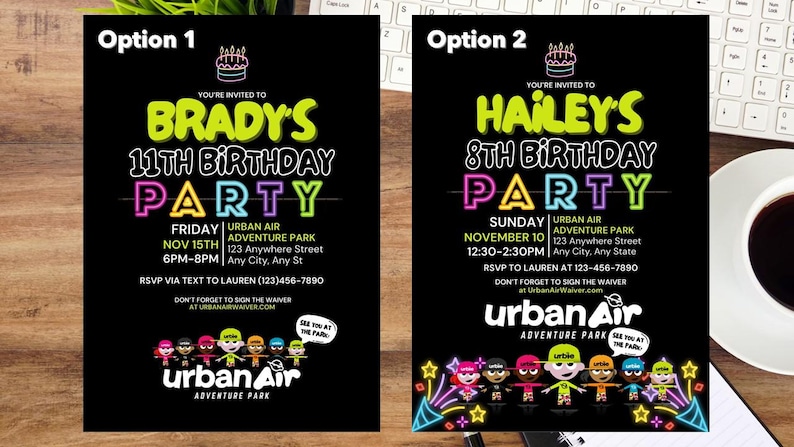 Urban Air, Neon, Jump Party, Air Party, Kid Party, Birthday Invitation ...